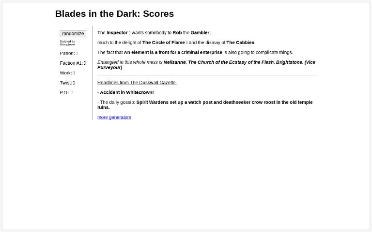Blades in the Dark: Scores ― Perchance Generator