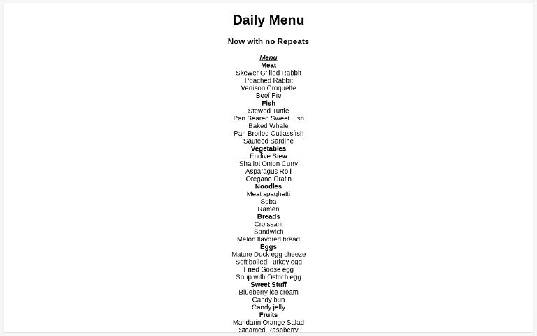 Daily Menu ― Perchance Generator