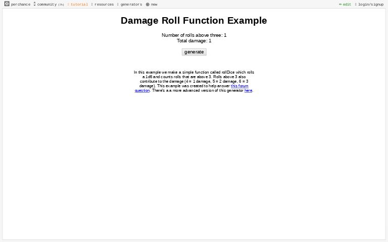Damage Roll Function Example ― Perchance Generator