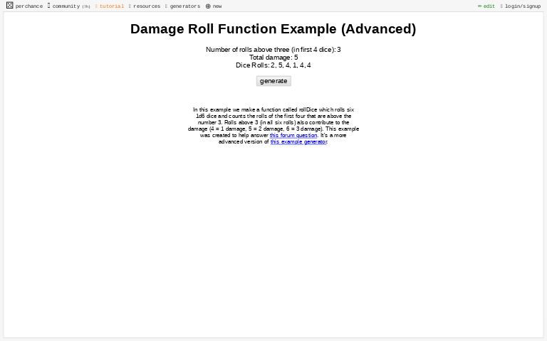 Damage Roll Function Example (Advanced) ― Perchance Generator