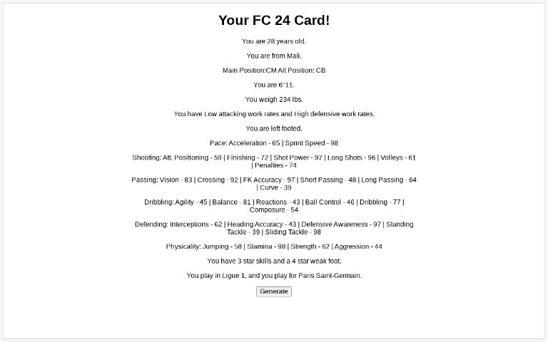Your FC 24 Card! ― Perchance Generator
