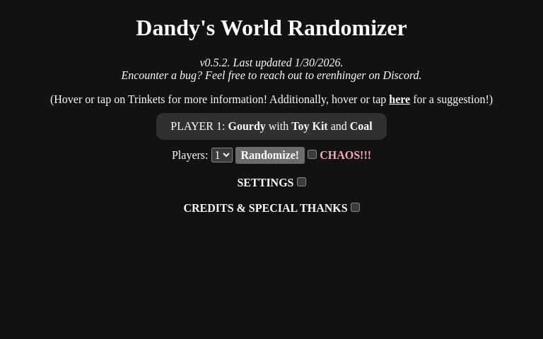 Dandy's World Randomizer ― Perchance Generator