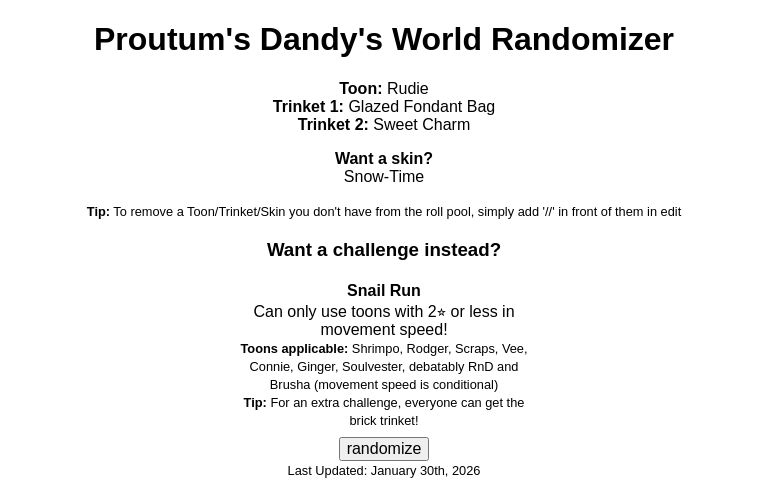 Proutum's Dandy's World Randomizer ― Perchance Generator