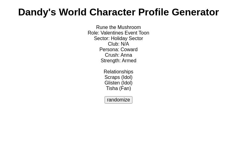 Dandy's World Character Profile Generator