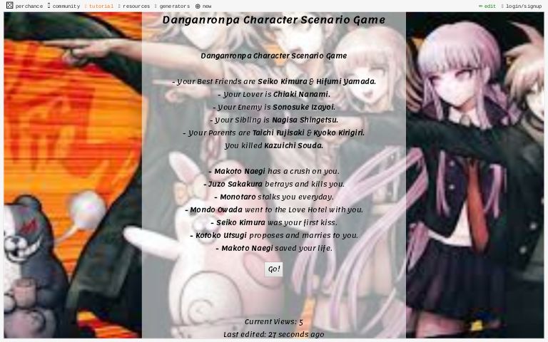 Danganronpa Character Scenario Game ― Perchance Generator