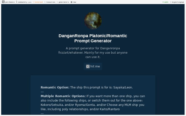 DanganRonpa Platonic/Romantic Prompt Generator