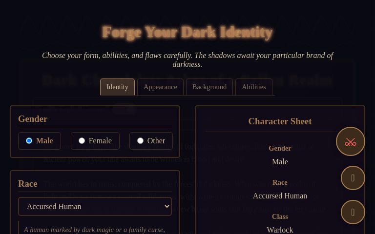 Dark Chronicles: Ashes of a Fallen Realm ― Perchance Generator