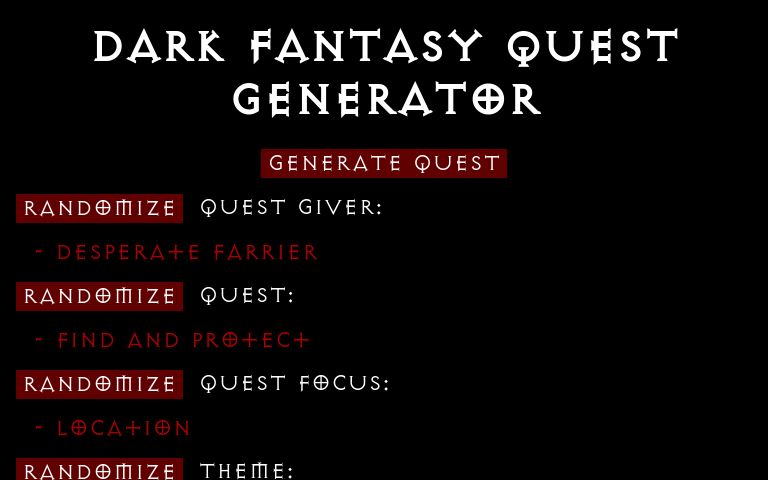 DARK FANTASY QUEST GENERATOR