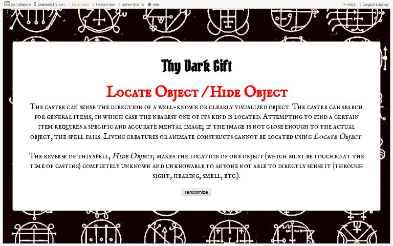 Thy Dark Gift ― Perchance Generator