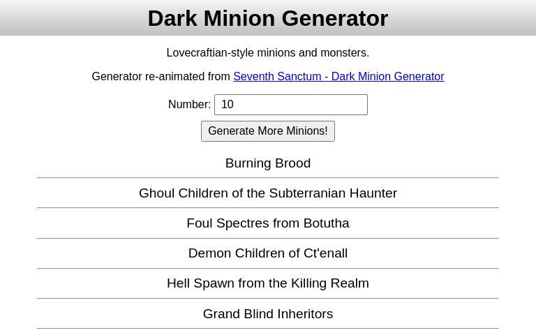 Dark Minion Generator - Re-animated from Seventh Sanctum