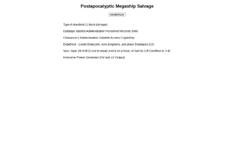 Postapocalyptic Megaship Salvage ― Perchance Generator