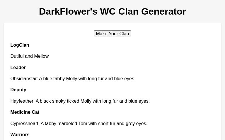 DarkFlower's WC Clan Generator