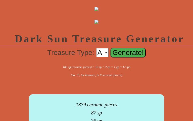 Dark Sun Treasure Generator