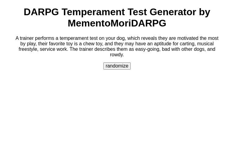 DARPG Temperament Test Generator by MementoMoriDARPG