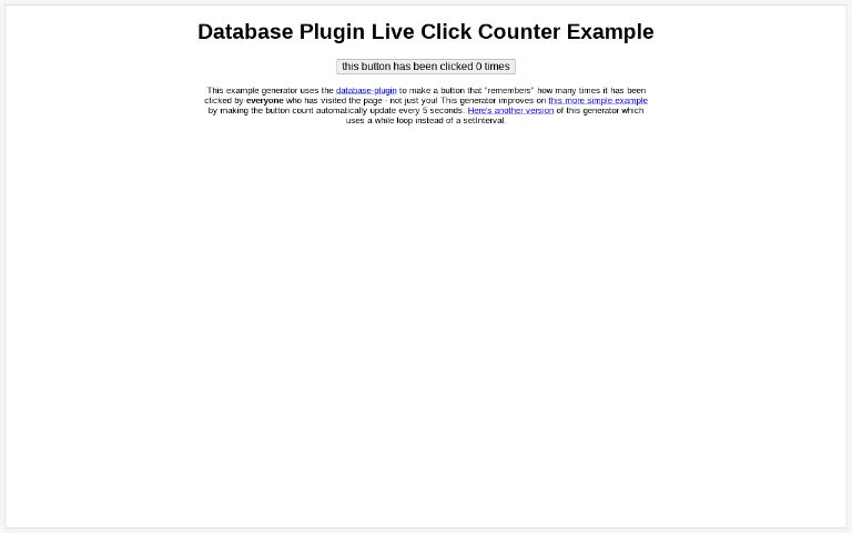 Database Plugin Live Click Counter Example