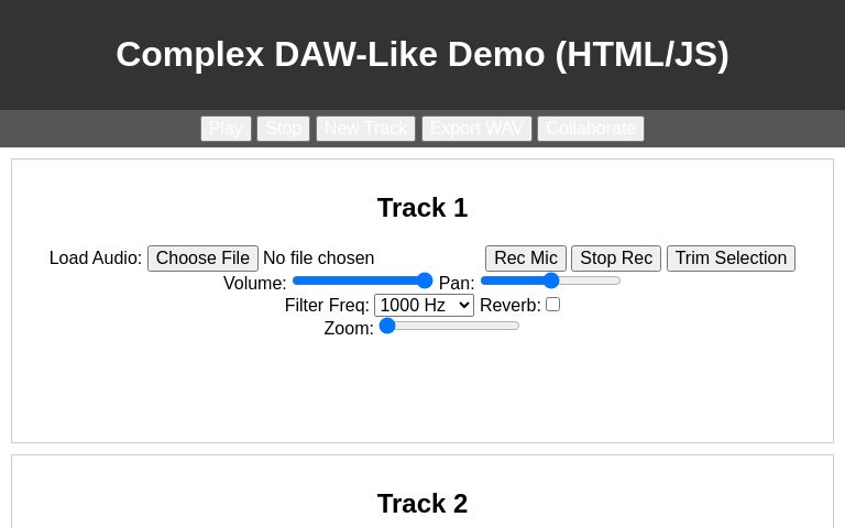 Complex DAW-Like Demo (HTML/JS) ― Perchance Generator