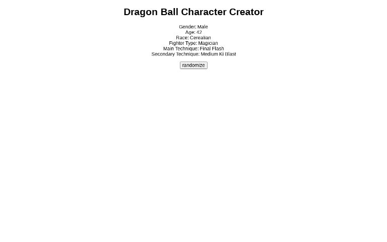 Dragon Ball Character Creator ― Perchance Generator