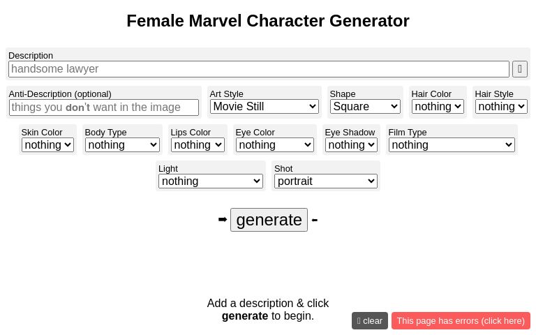 Female Marvel Character Generator