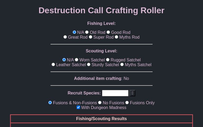 Destruction Call Crafting Roller ― Perchance Generator