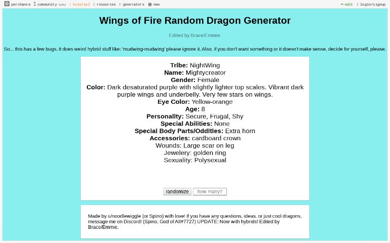Wings of Fire Random Dragon Generator