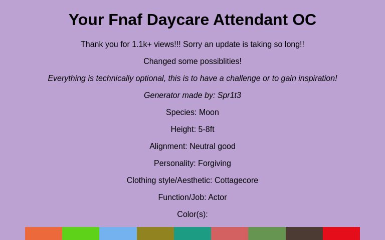 Your Fnaf Daycare Attendant OC ― Perchance Generator