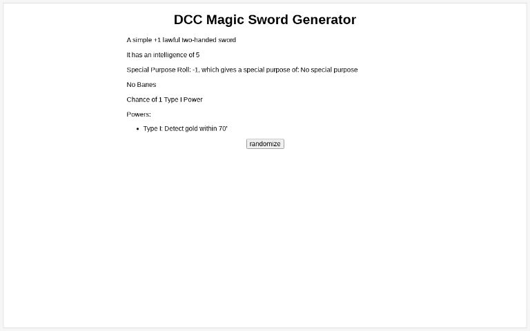 DCC Magic Sword Generator