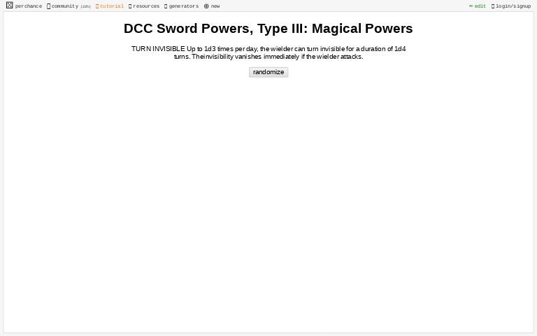 DCC Sword Powers, Type III: Magical Powers ― Perchance Generator
