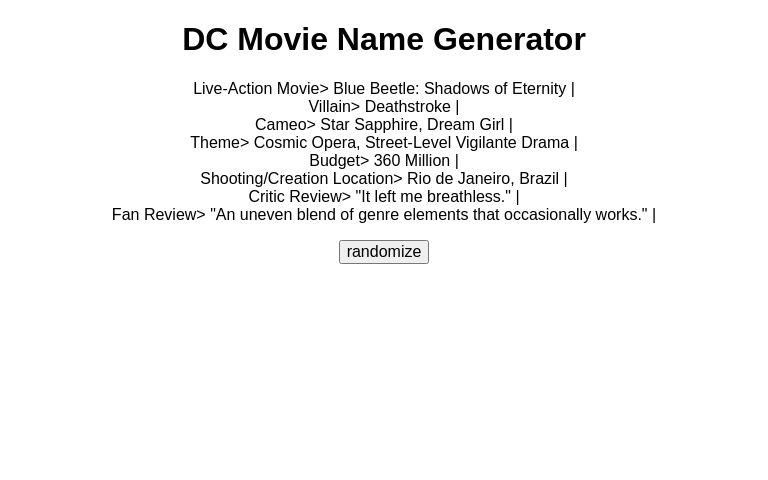 DC Movie Name Generator