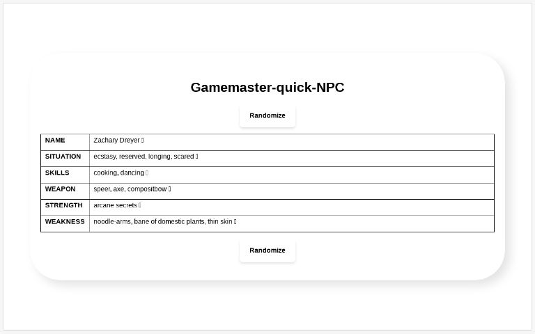 Gamemaster-quick-NPC ― Perchance Generator