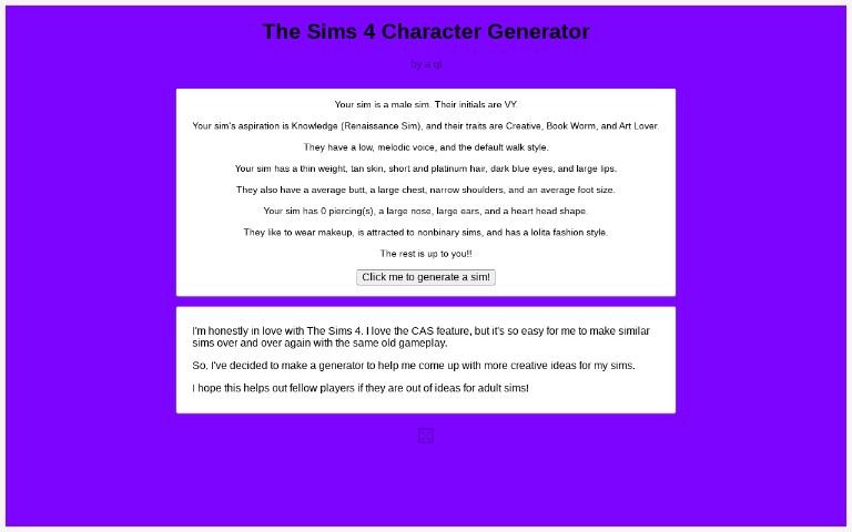 The Sims 4 Character Generator