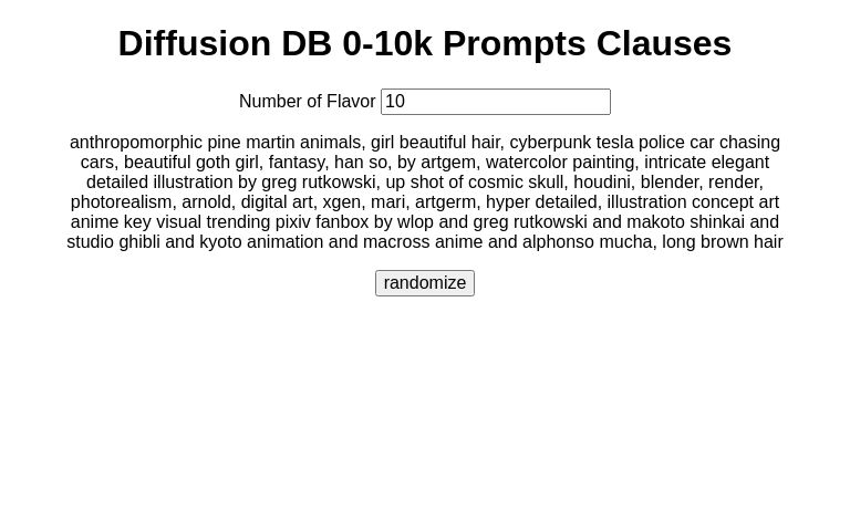 Diffusion DB 0-10k Prompts Clauses ― Perchance Generator
