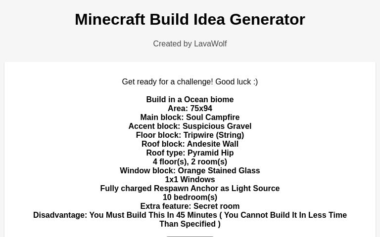 Minecraft Build Idea Generator