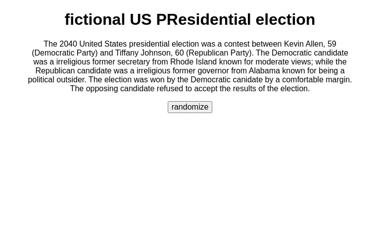 fictional US PResidential election ― Perchance Generator