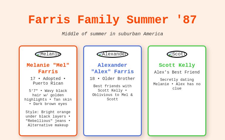 Farris Family Summer '87 ― Perchance Generator