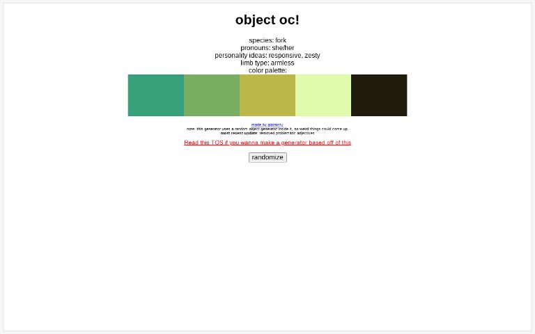 object oc! ― Perchance Generator