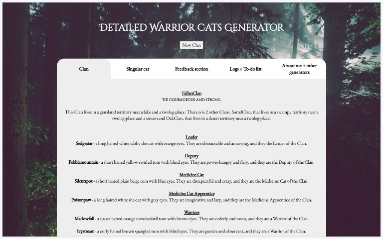 Detailed Warrior Cats Generator