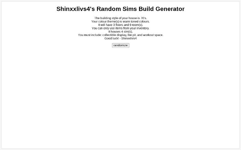 Shinxxlivs4's Random Sims Build Generator