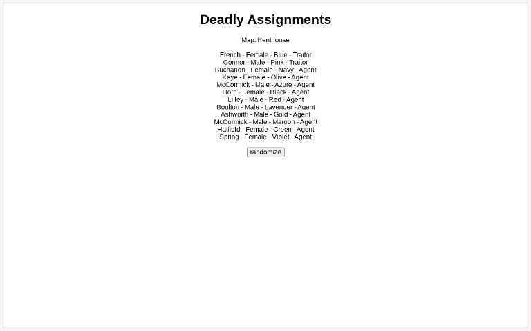 Deadly Assignments ― Perchance Generator