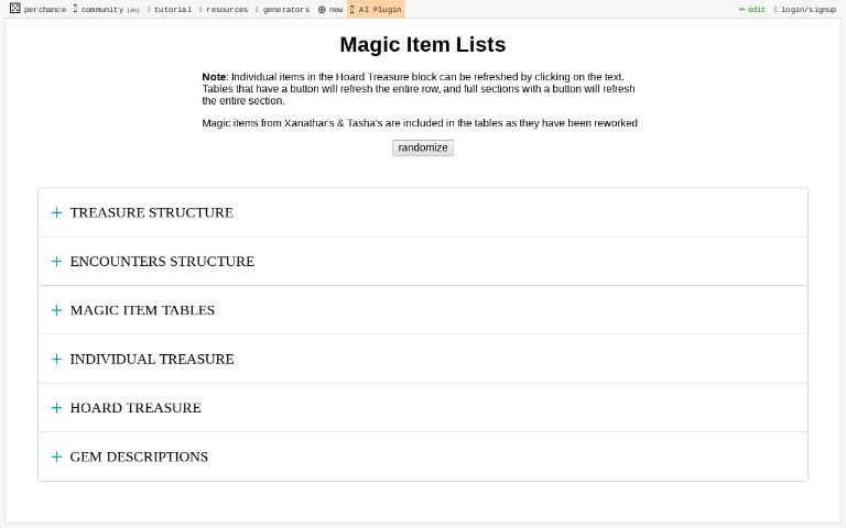 Magic Item Lists ― Perchance Generator