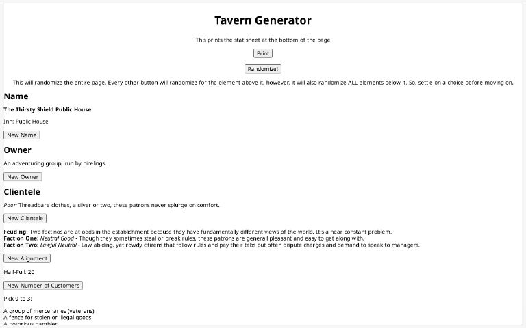 Tavern Generator
