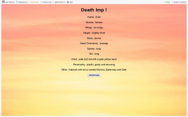 Death Imp ! ― Perchance Generator