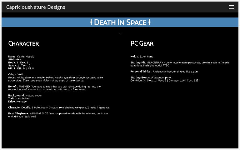 ƚ Death In Space ƚ ― Perchance Generator