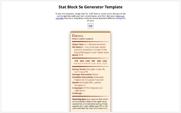 Stat Block 5e Generator Template