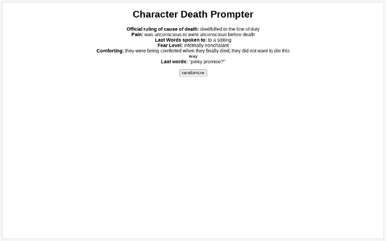 Character Death Prompter ― Perchance Generator