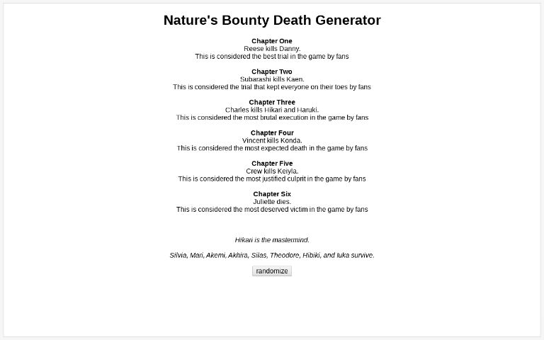 Nature's Bounty Death Generator