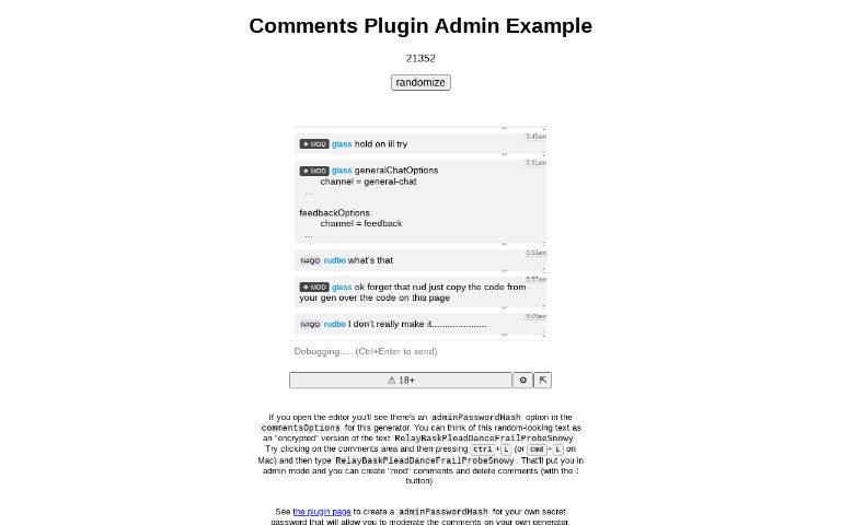 Comments Plugin Admin Example