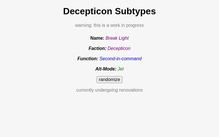 Decepticon Subtypes ― Perchance Generator