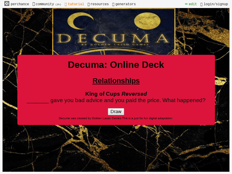 Decuma: Online Deck ― Perchance Generator