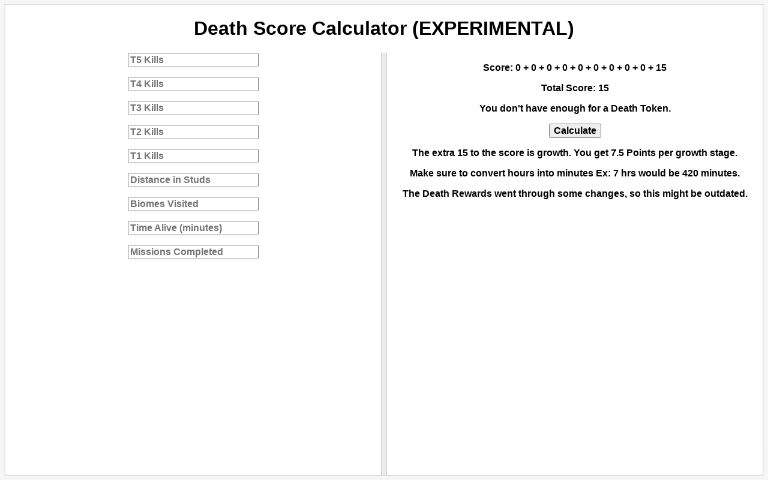 Death Score Calculator (EXPERIMENTAL) ― Perchance Generator