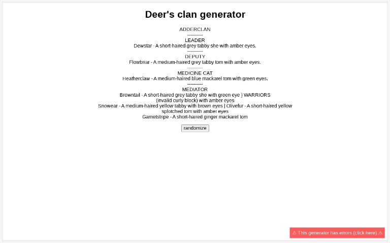 Deer's clan generator